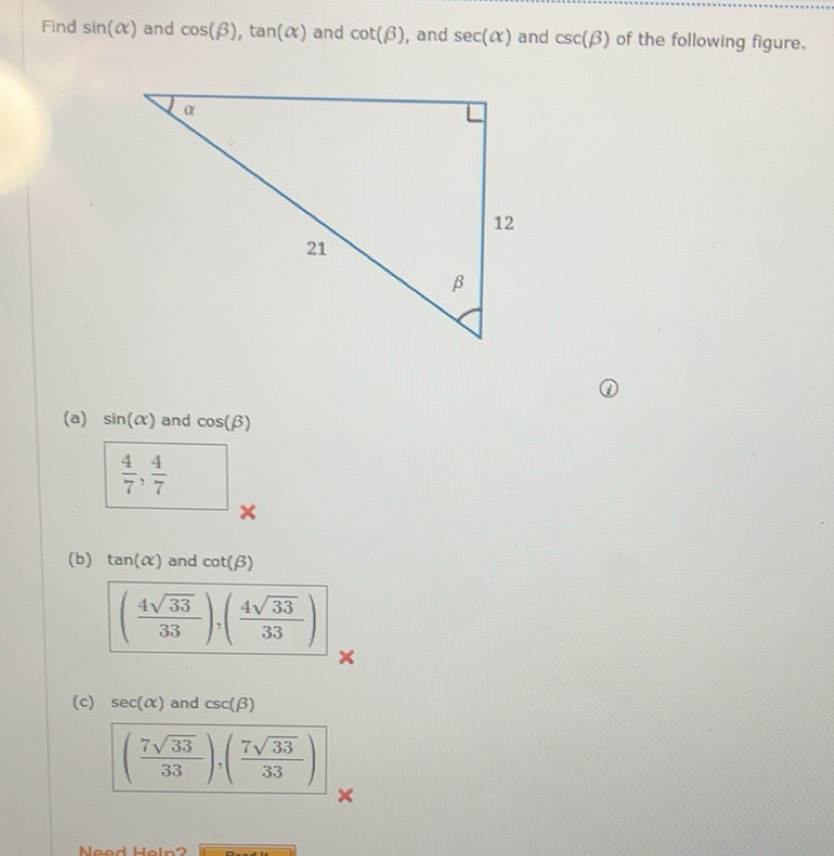 Solved: Find sin (alpha ) and cos (beta ), tan (alpha ) and cot (beta ) , and sec (alpha ) and ...