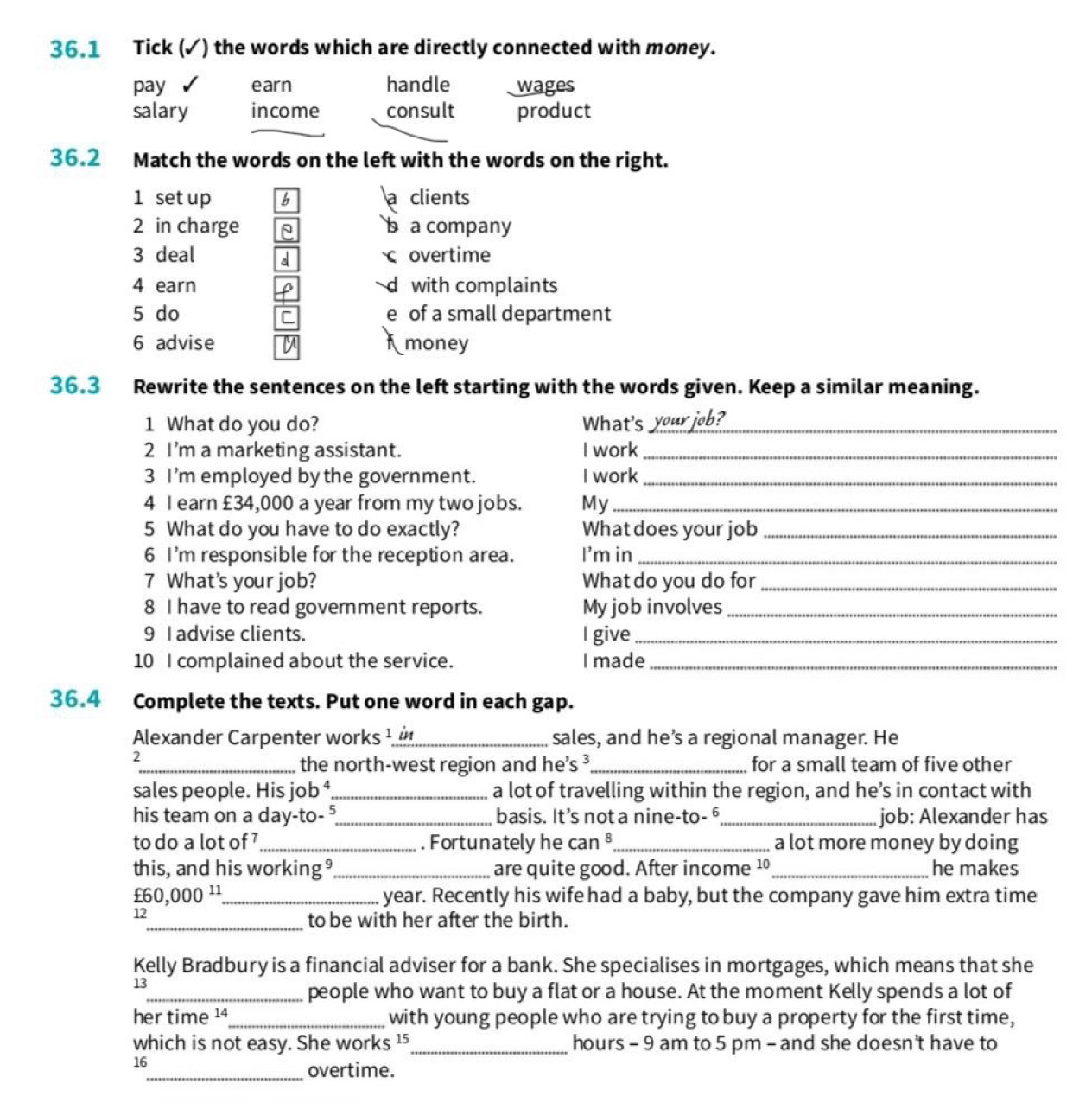 Gelöst:36.1 Tick ( ) the words which are directly connected with money ...