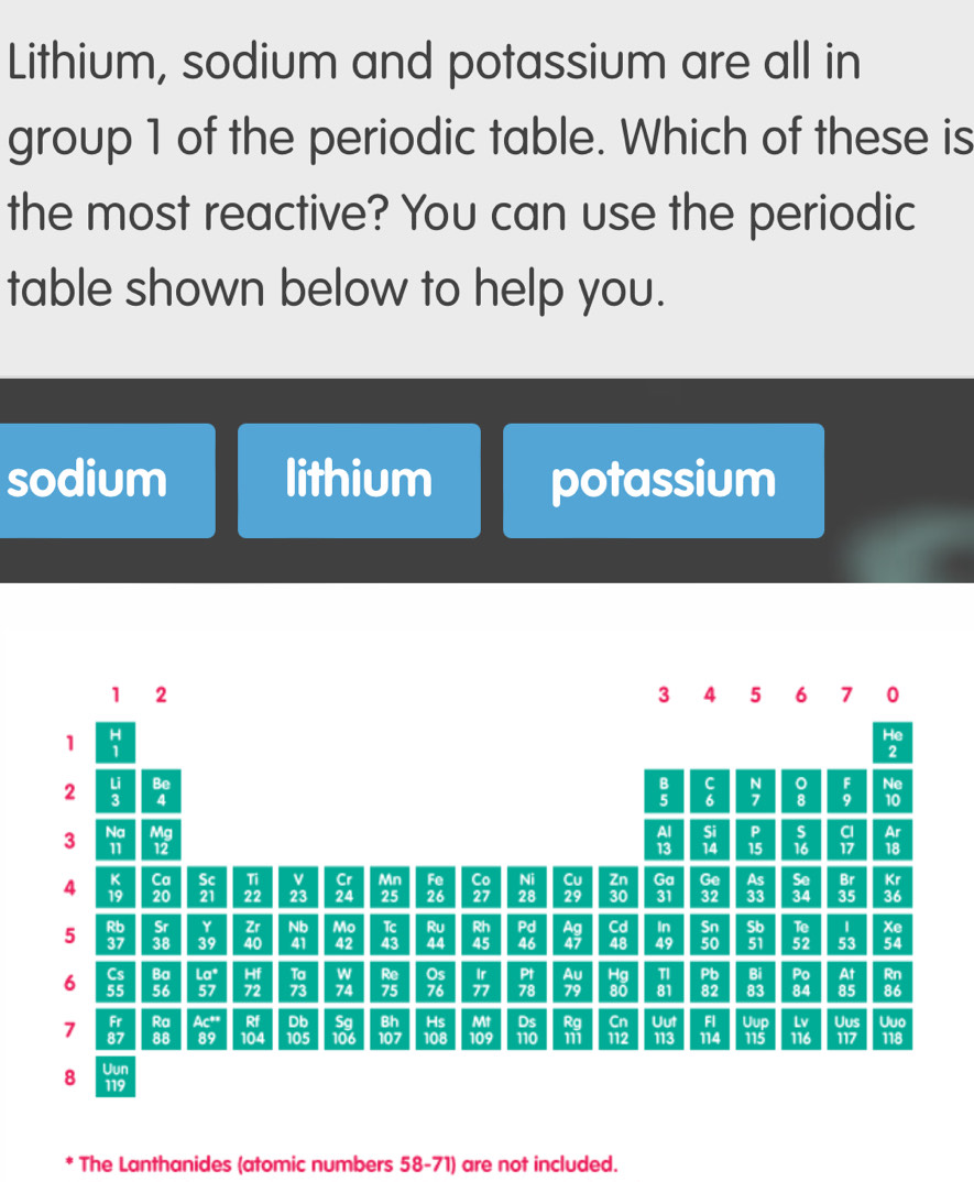 Solved: Lithium, sodium and potassium are all in group 1 of the ...