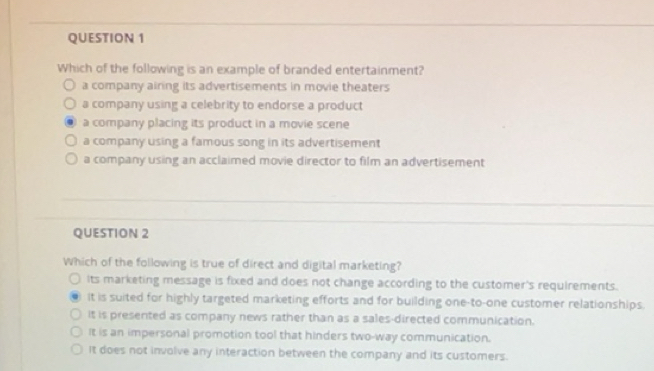 Solved: Which of the following is an example of branded entertainment ...