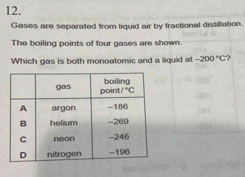 Solved: Gases are separated from liquid air by fractional distillation ...