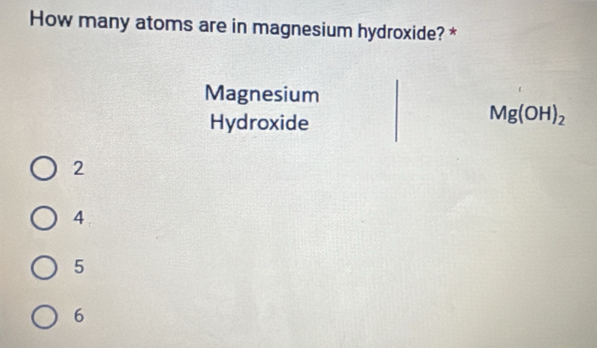 Solved: How many atoms are in magnesium hydroxide? * Magnesium ...