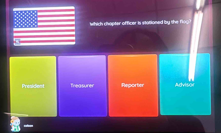 Solved: Which chapter officer is stationed by the flag? President ...