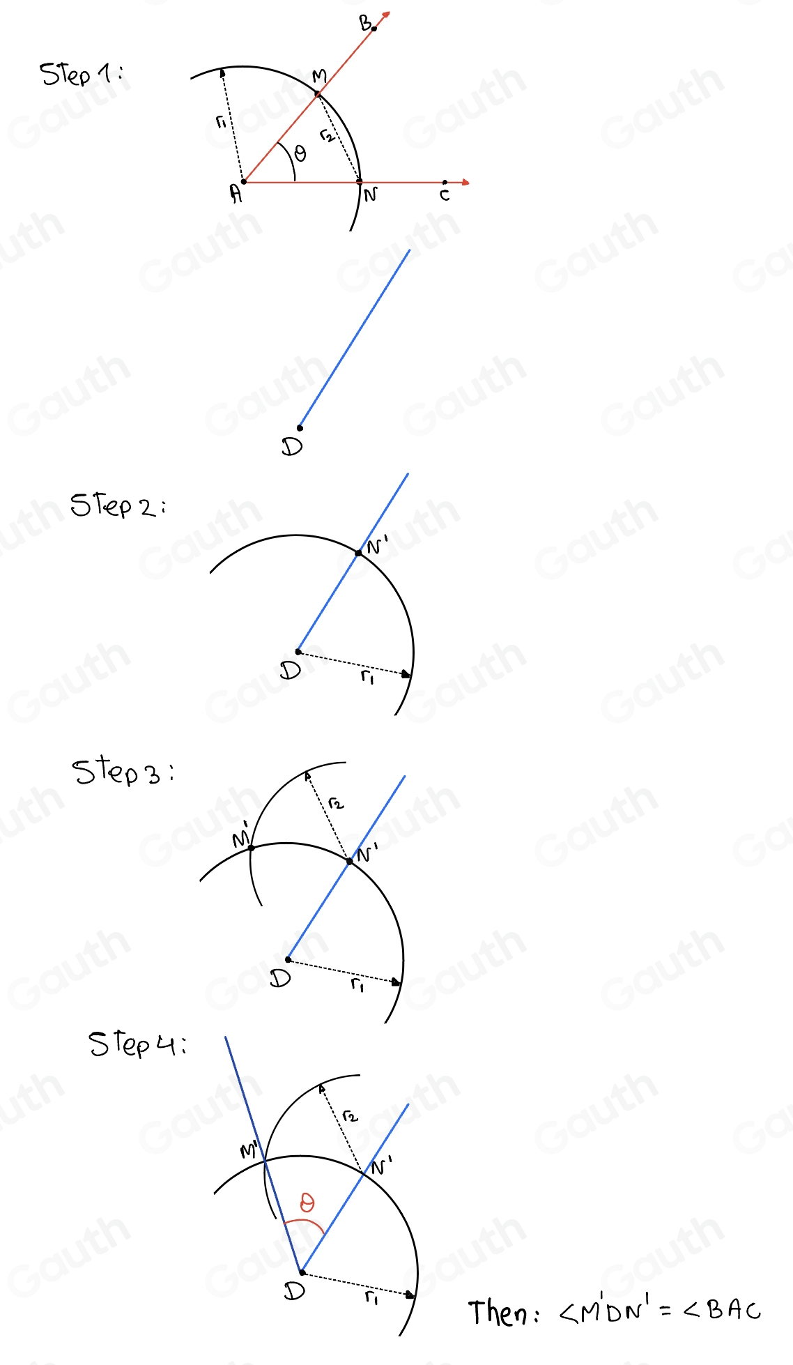 Solved: Saadiq constructed ∠ BAC and an auxiliary segment where he ...