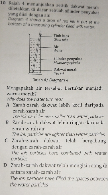 Selesai:Rajah 4 menunjukkan setitik dakwat merah diletakkan di dasar ...
