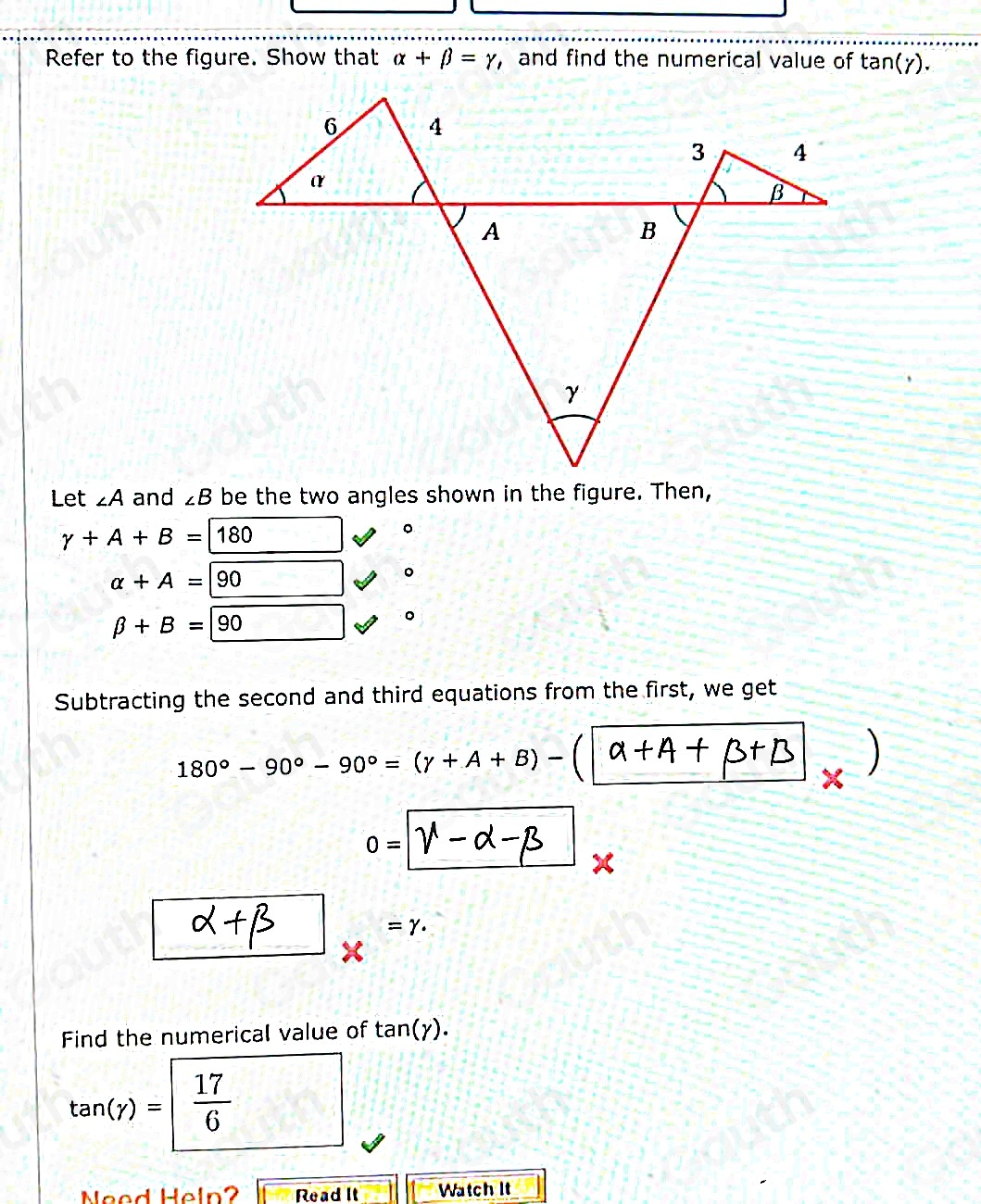 Solved: Refer to the figure. Show that alpha +beta =gamma , and find the numerical value of tan ...