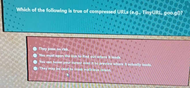 Solved: Which of the following is true of compressed URLs (e.g ...