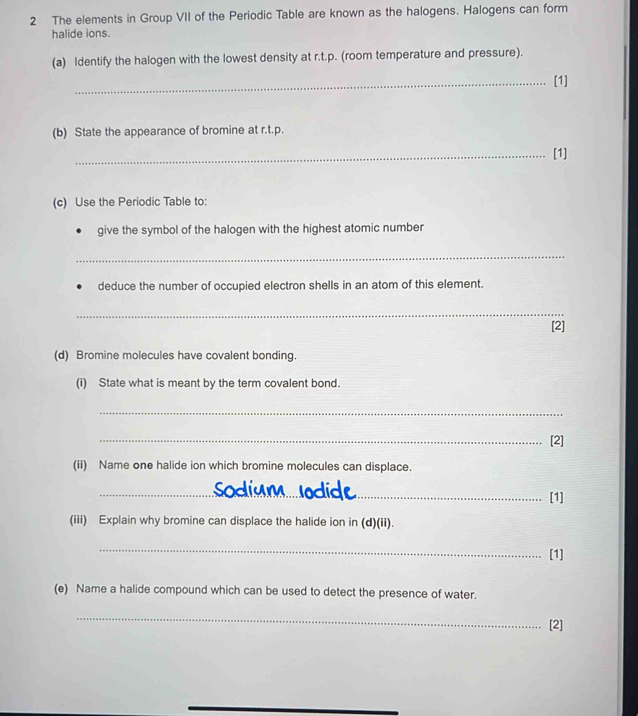 Solved: The elements in Group VII of the Periodic Table are known as ...