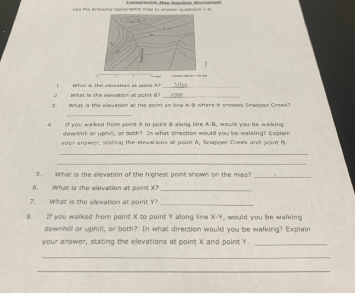 Solved: Topographic Map Reading Worksheet Use the following topographic ...
