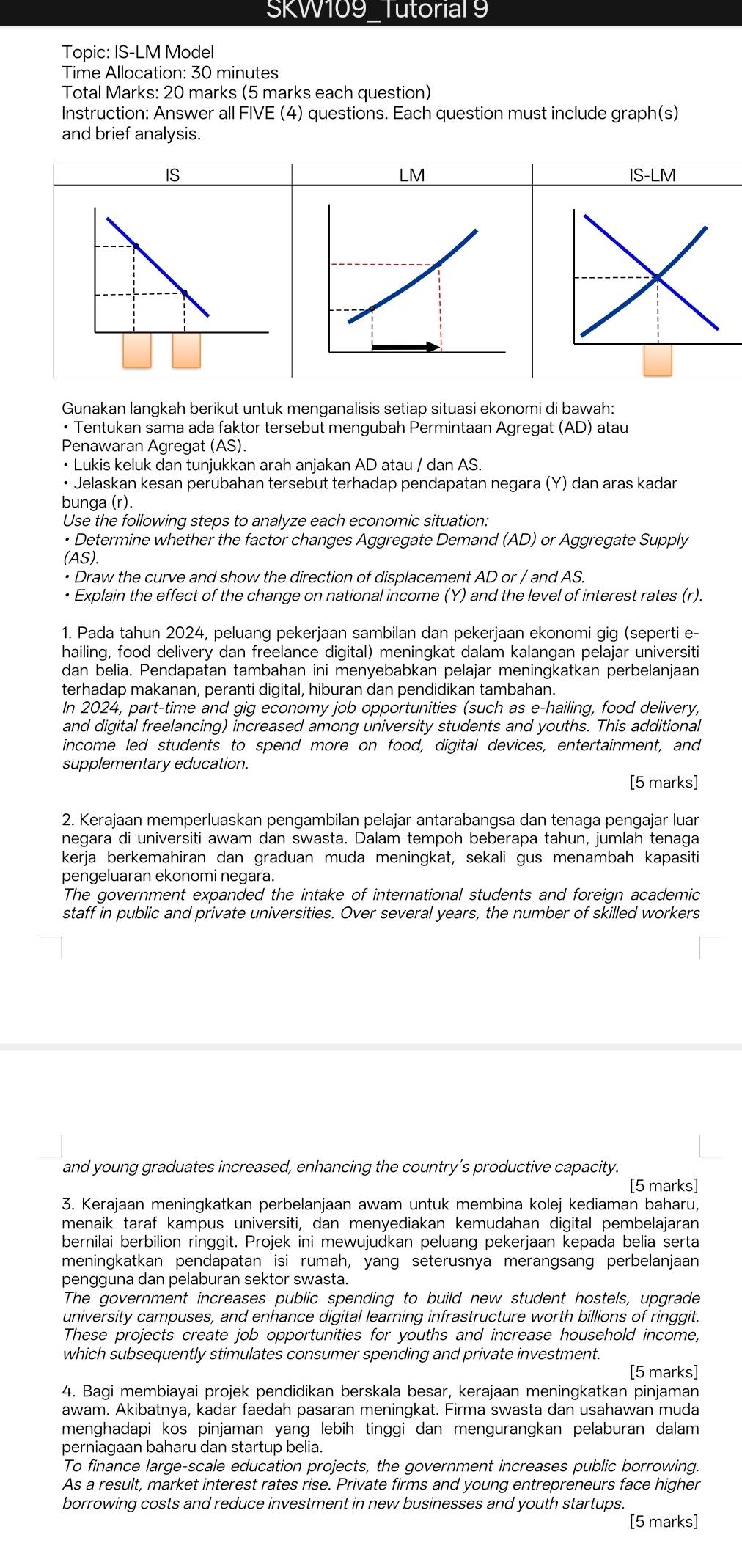 Selesai:SKW109 Tutorial 9 Topic: IS-LM Model Time Allocation: 30 ...