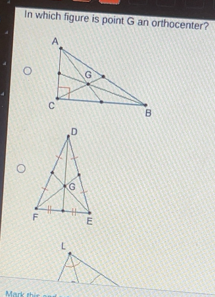 Solved: In which figure is point G an orthocenter? Mark this [Math]