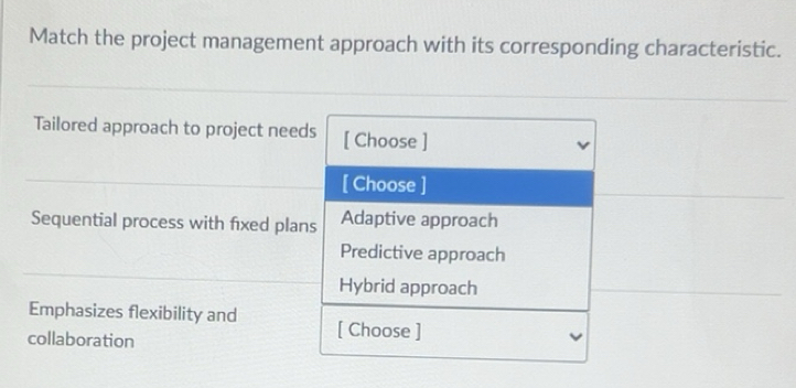 Solved: Match the project management approach with its corresponding ...