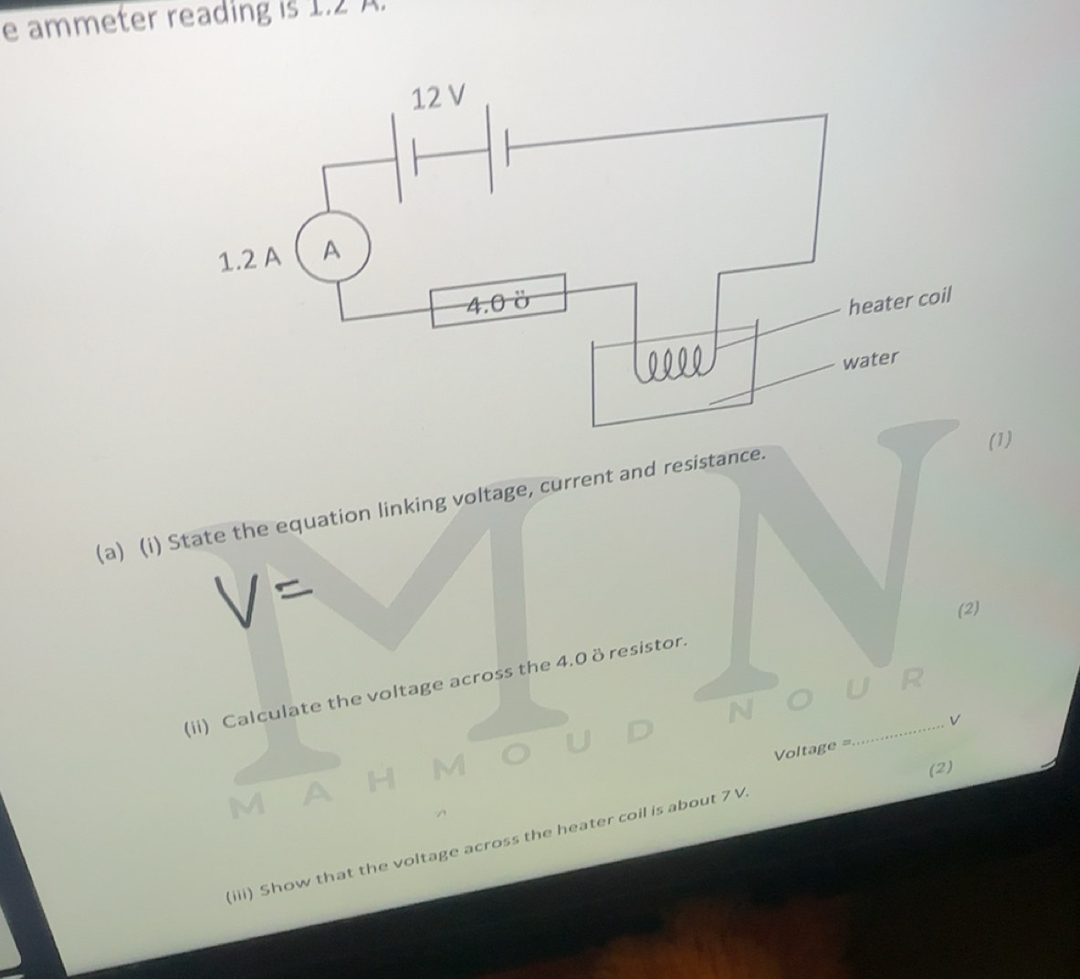 Gelöst:ammeter reading is 1.2 A. (a) (i) State the equation linking ...