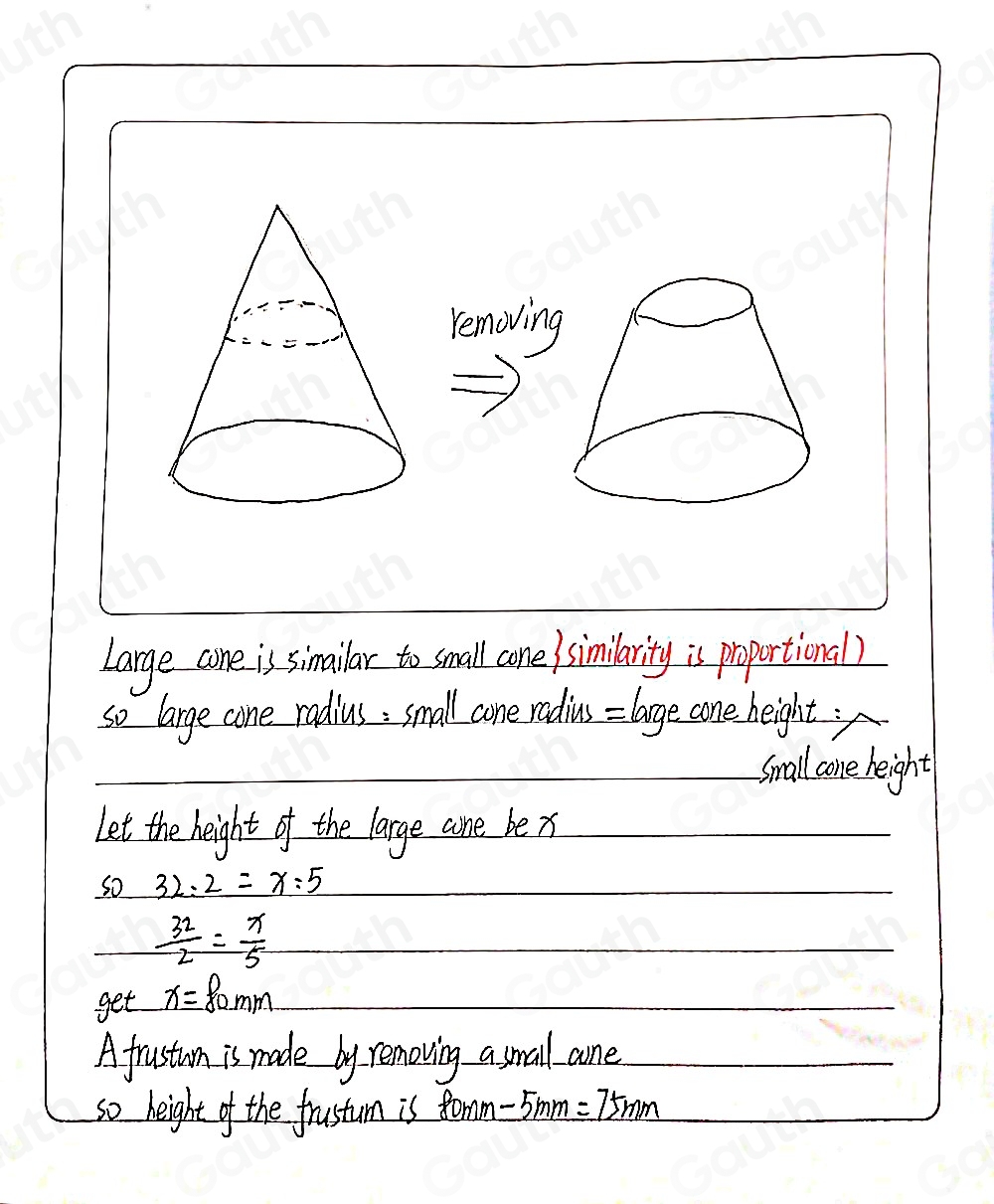 Solved: A frustum is made by removing a small cone, with a radius of 2 ...