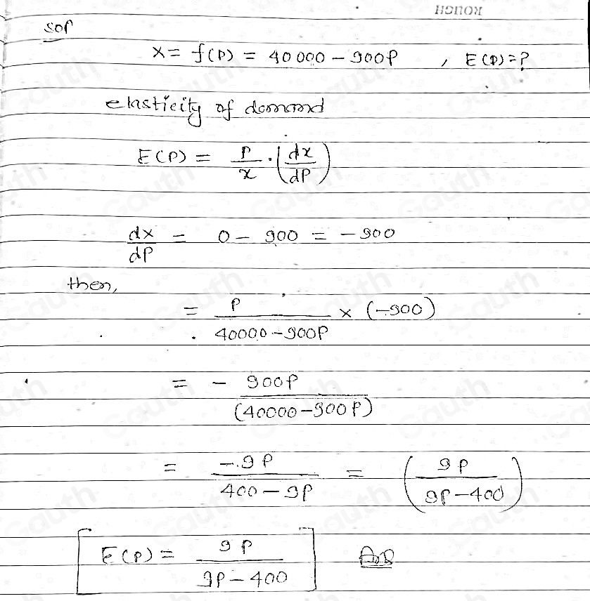 Solved: Use the price-demand equation below to find E(p) , the ...
