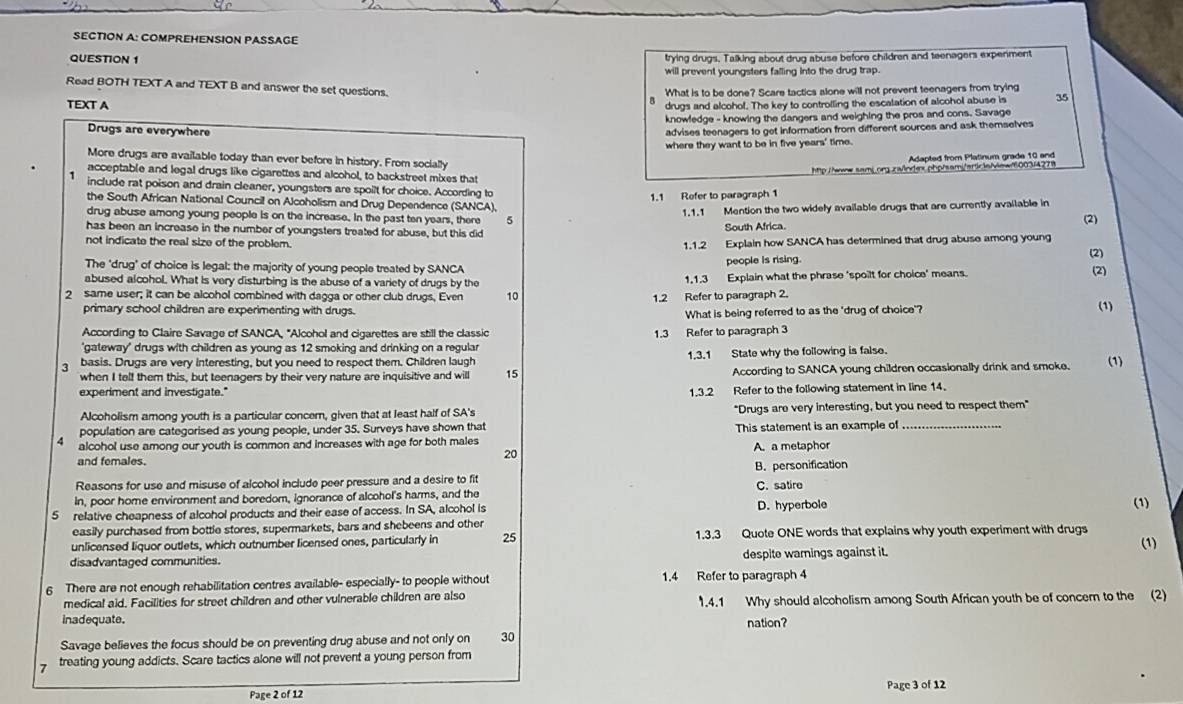Gelöst:COMPREHENSION PASSAGE QUESTION 1 trying drugs. Talking about ...