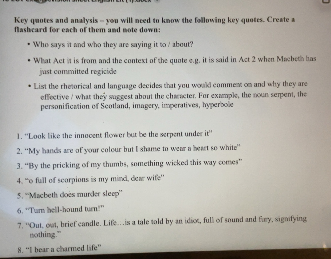 Solved: Key quotes and analysis - you will need to know the following ...