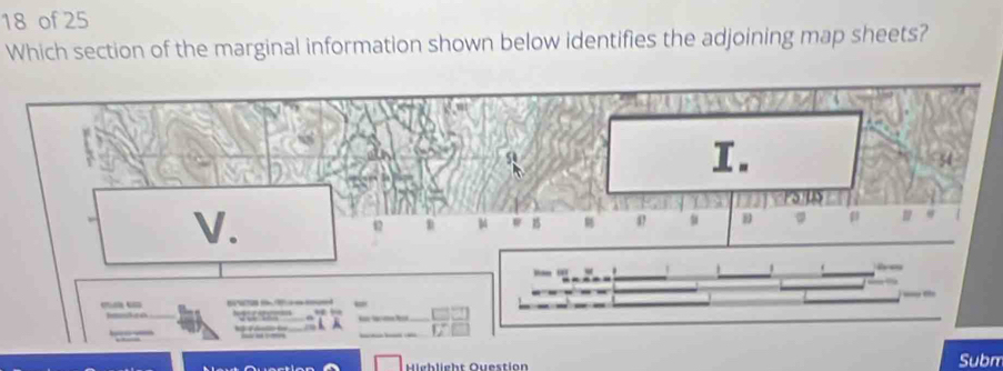 Solved: of 25 Which section of the marginal information shown below identifies the adjoining map ...