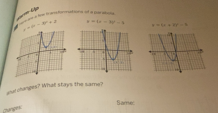Solved: Here are a few transformnations of a parabola y=(x-3)^2+2 y=(x ...