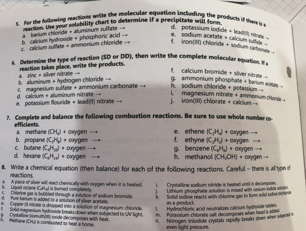 Solved: For the following reactions write the molecular equation ...