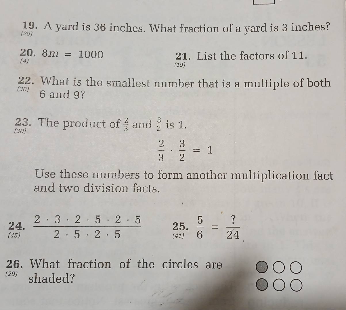 Solved: A yard is 36 inches. What fraction of a yard is 3 inches? (29 ...