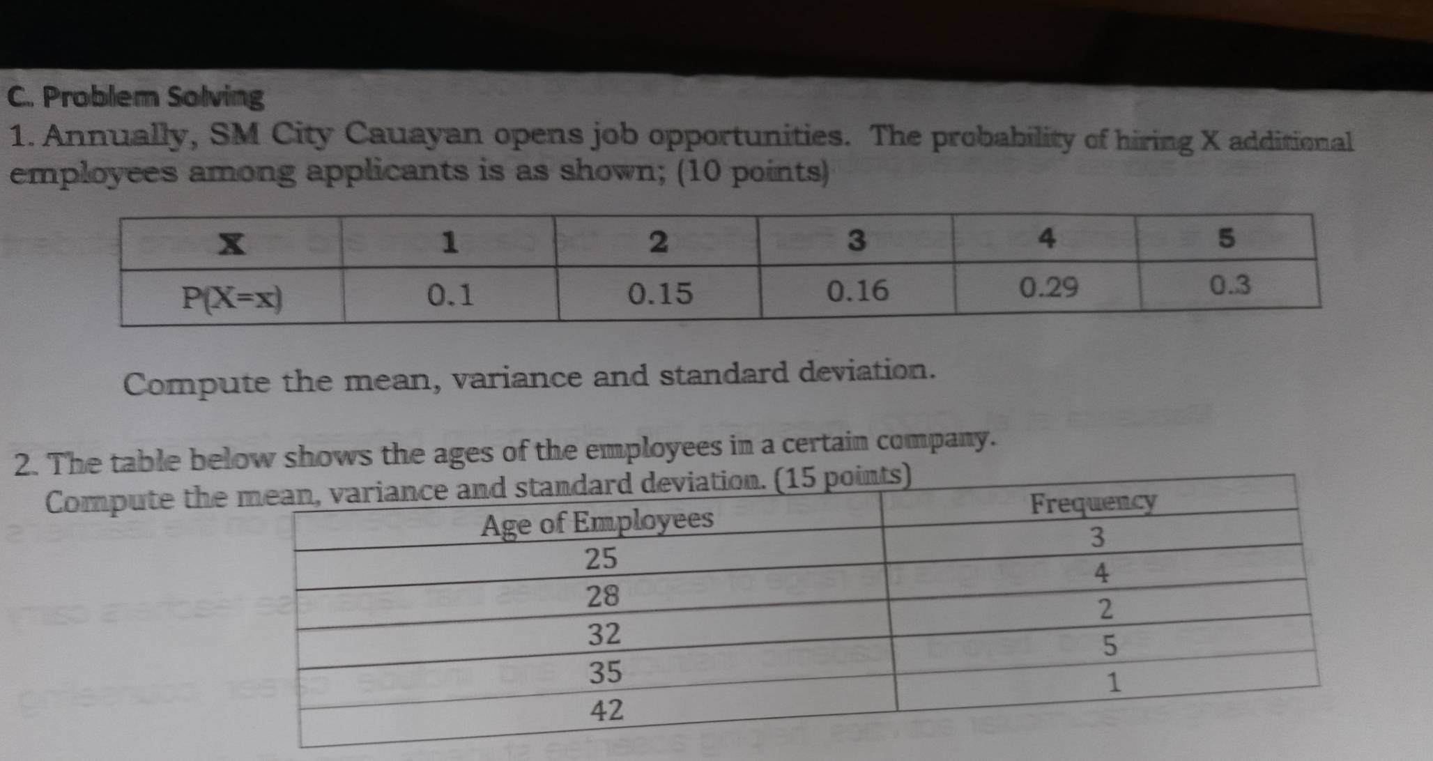 Solved: Problem Solving 1. Annually, SM City Cauayan opens job ...