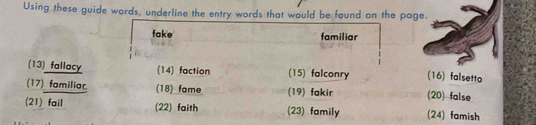 Solved: Using these guide words, underline the entry words that would ...