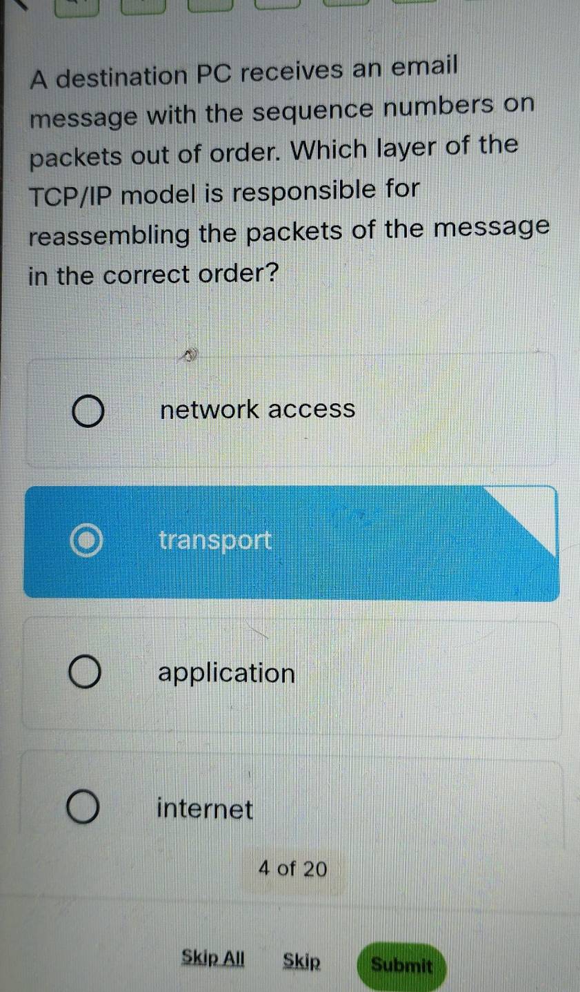 Solved: A destination PC receives an email message with the sequence ...