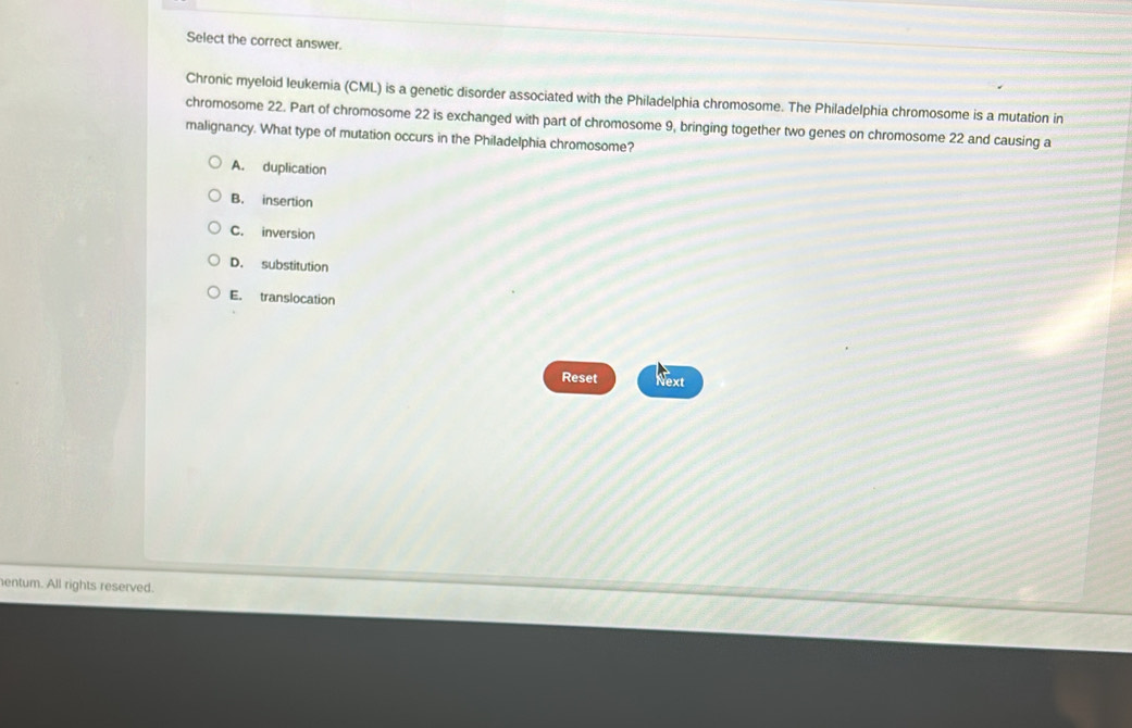 Solved: Select the correct answer. Chronic myeloid leukemia (CML) is a ...
