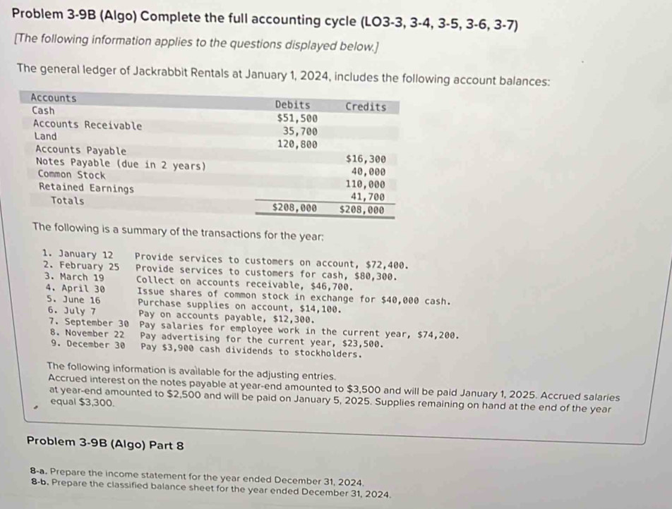 Solved: Problem 3-9B (Algo) Complete the full accounting cycle (LO3-3, 3 -4, 3 -5, 3 -6, 3-7 ...