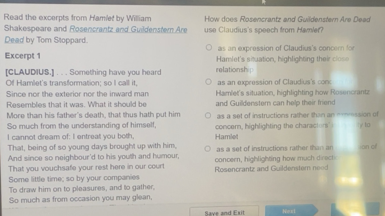 Solved: Read the excerpts from Hamlet by William How does Rosencrantz ...