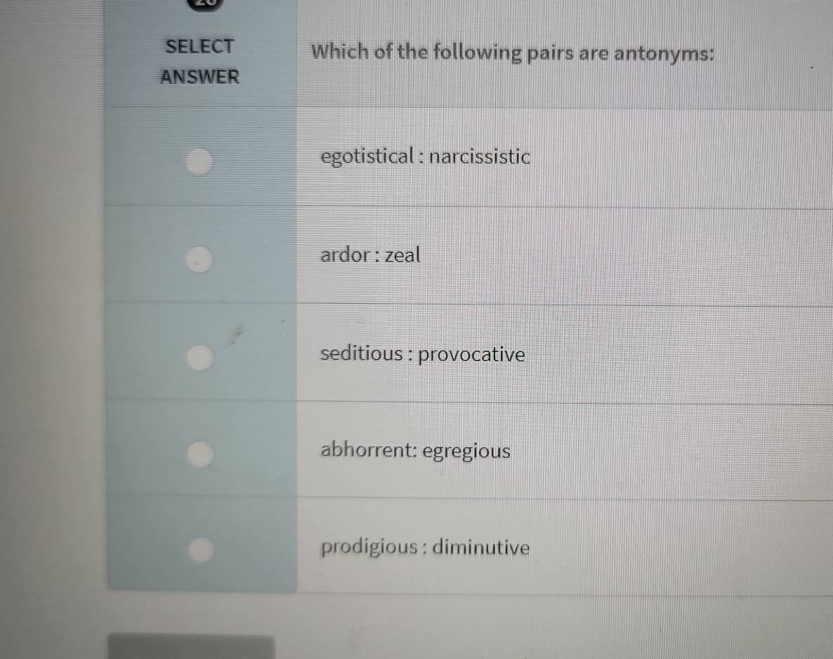 Solved: SELECT Which of the following pairs are antonyms: ANSWER ...