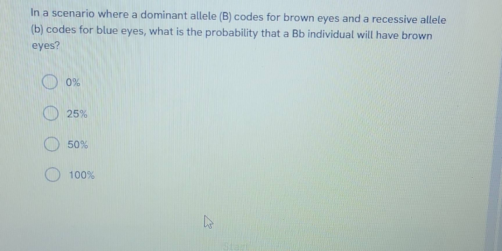 Solved: In a scenario where a dominant allele (B) codes for brown eyes ...