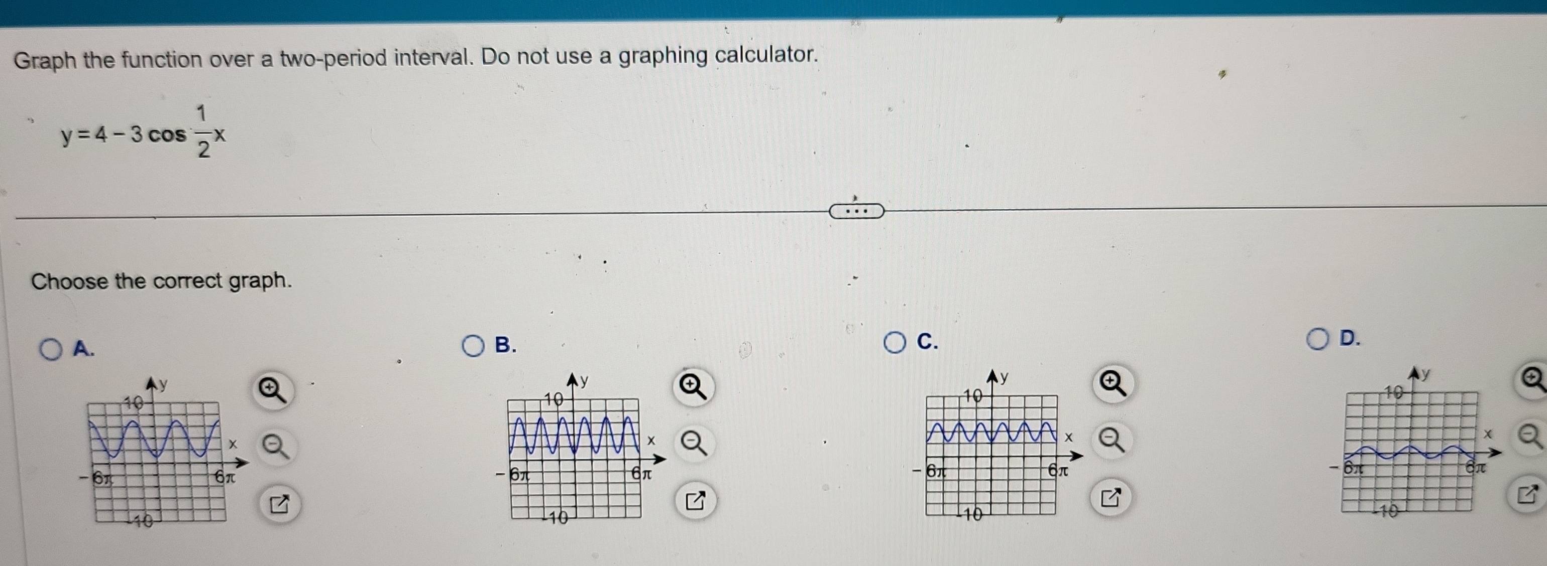 Solved: Graph the function over a two-period interval. Do not use a ...