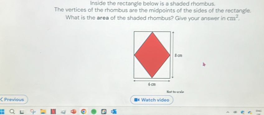 Solved: Inside the rectangle below is a shaded rhombus. The vertices of ...