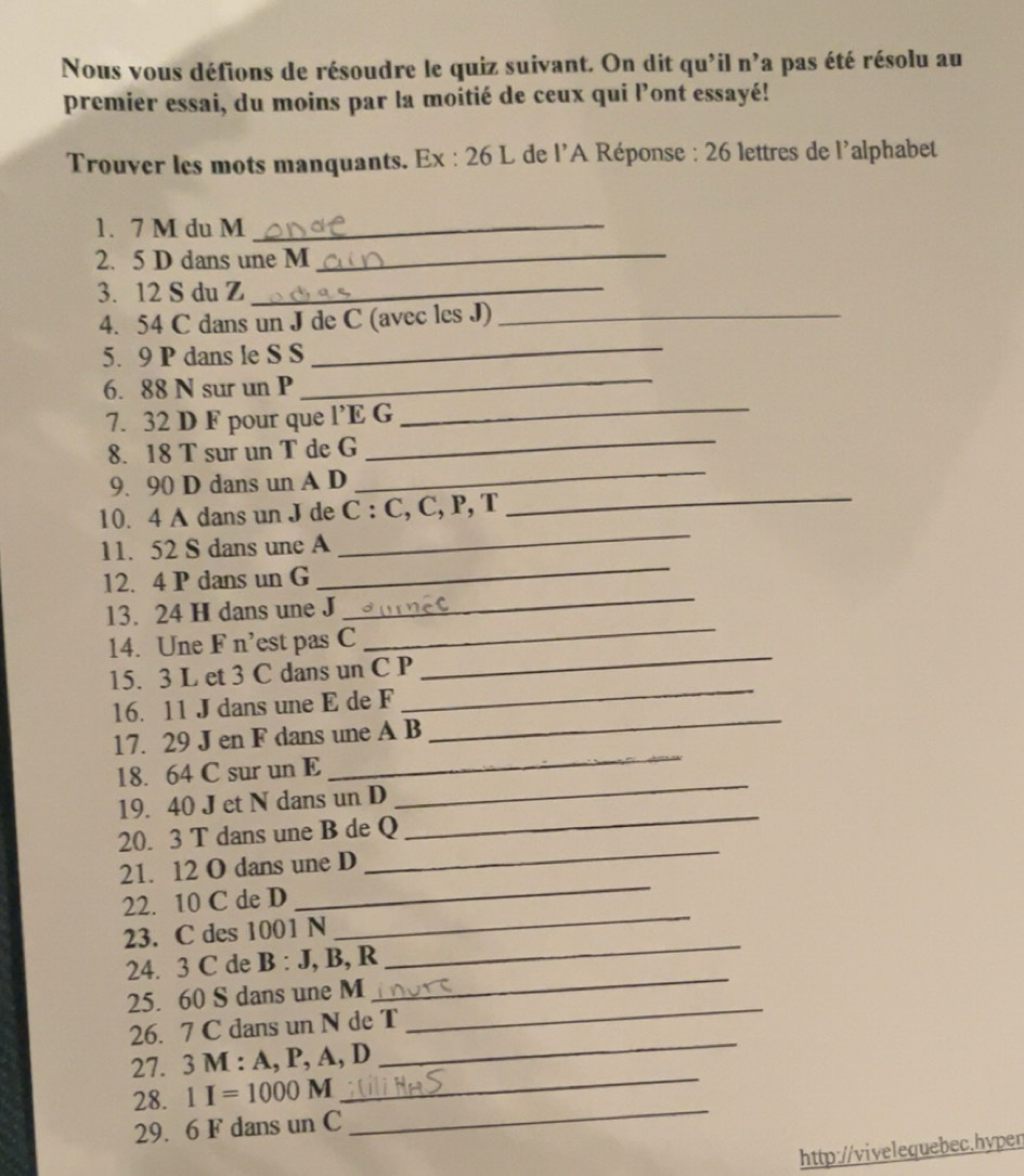 Solved: Nous vous défions de résoudre le quiz suivant. On dit qu'il n ...