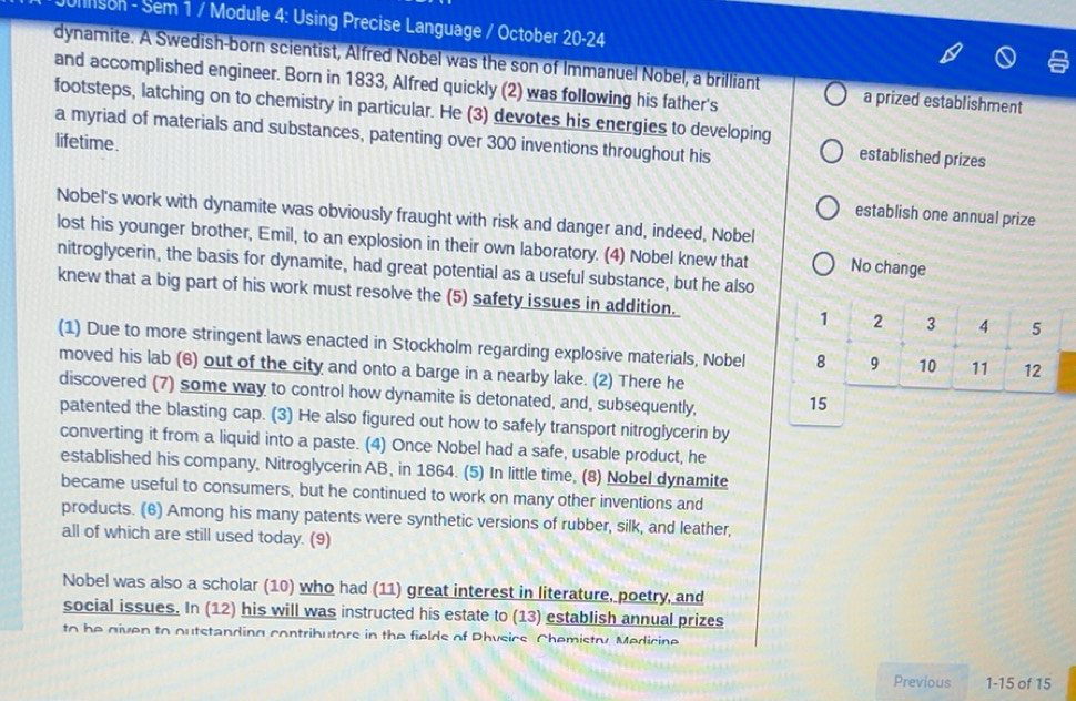 Solved: Unlson - Sem 1 / Module 4: Using Precise Language / October 20 ...