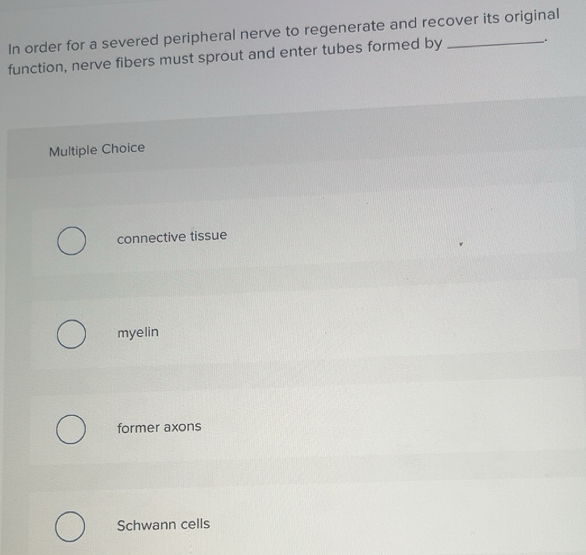 Solved: In order for a severed peripheral nerve to regenerate and ...