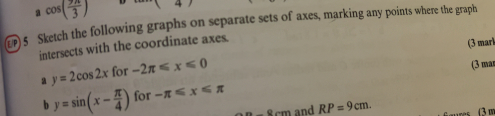 Solved: a cos ( 9π /3 ) 4 t) 5 Sketch the following graphs on separate ...