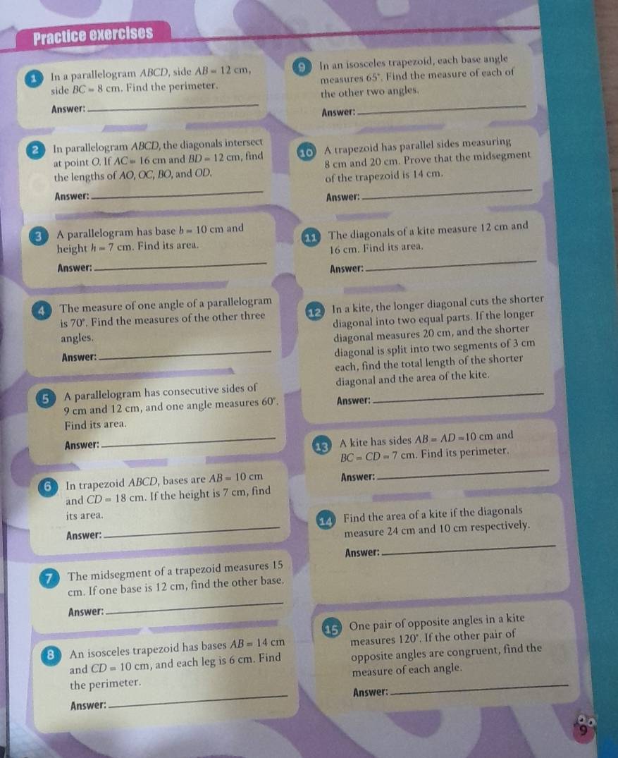 Solved: Practice exercises In a parallelogram ABCD, side AB=12cm, In an ...