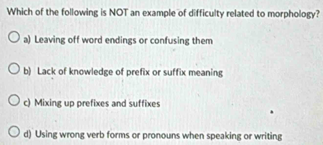 Solved: Which of the following is NOT an example of difficulty related ...