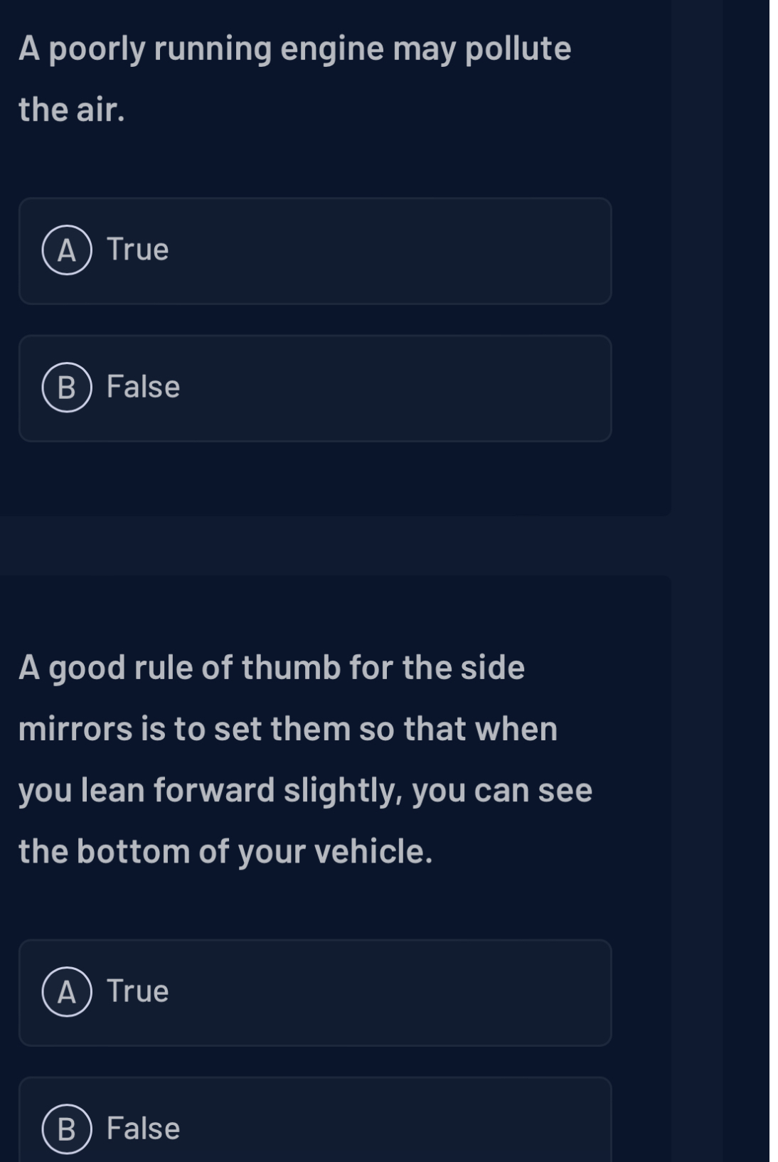 Solved: A poorly running engine may pollute the air. a True False A ...