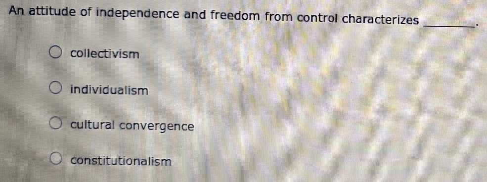 Solved: An attitude of independence and freedom from control ...