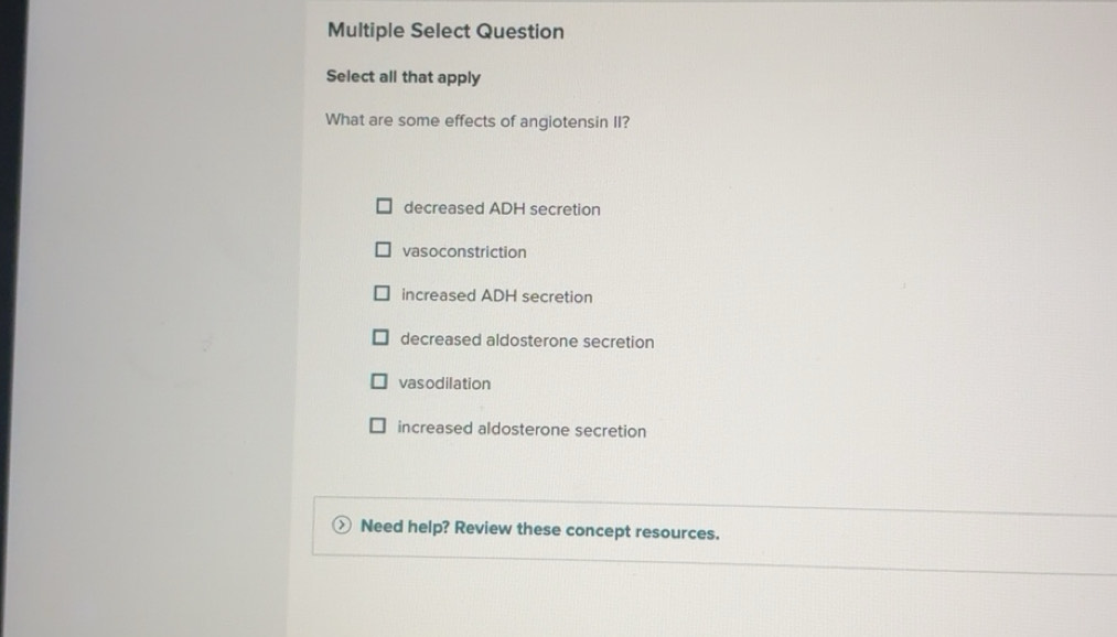 Solved: Multiple Select Question Select all that apply What are some effects of angiotensin II ...
