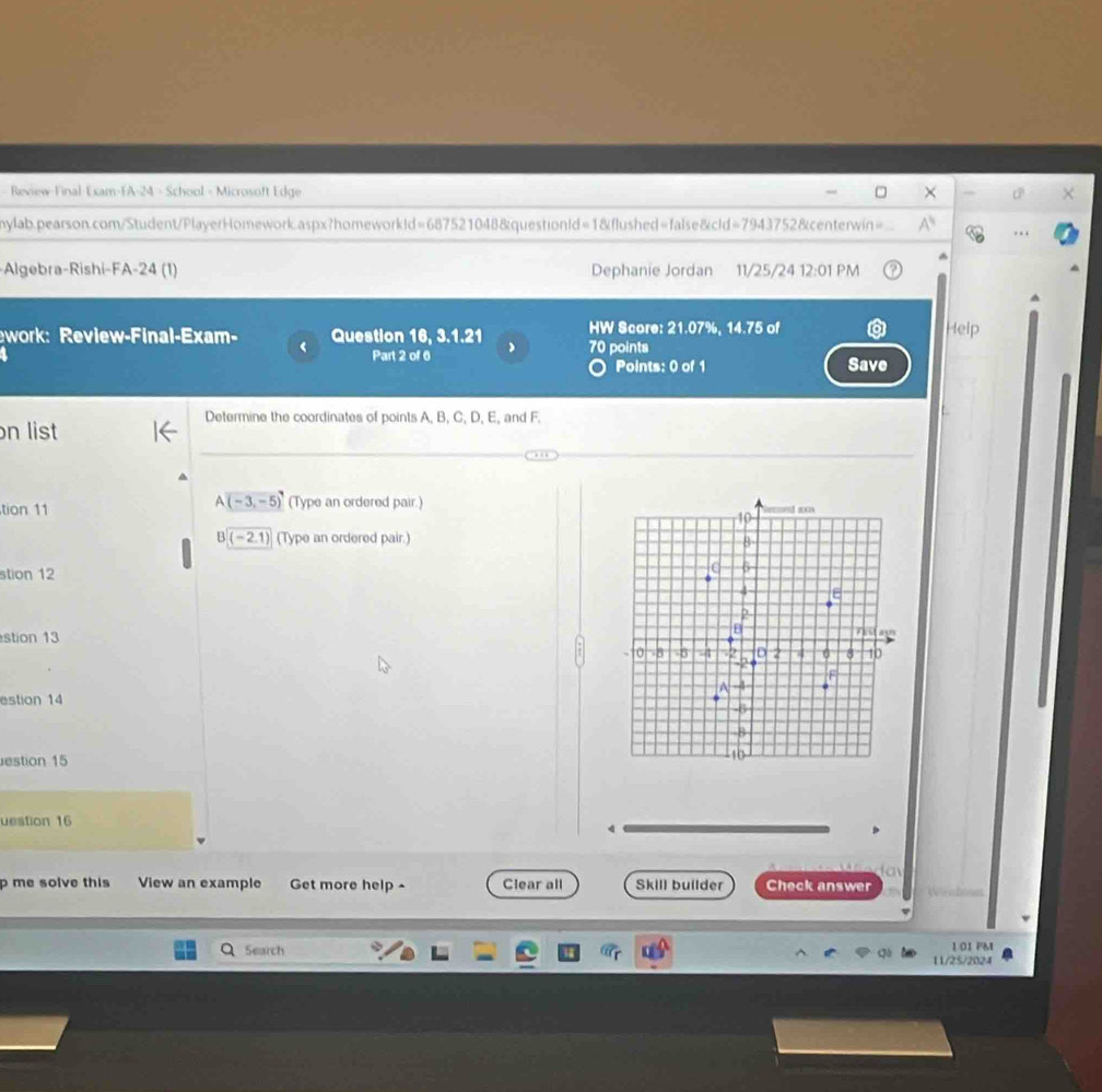 Solved: Review-Final-Exam-FA-24 - School - Microsoft Edge ylab.pearson ...