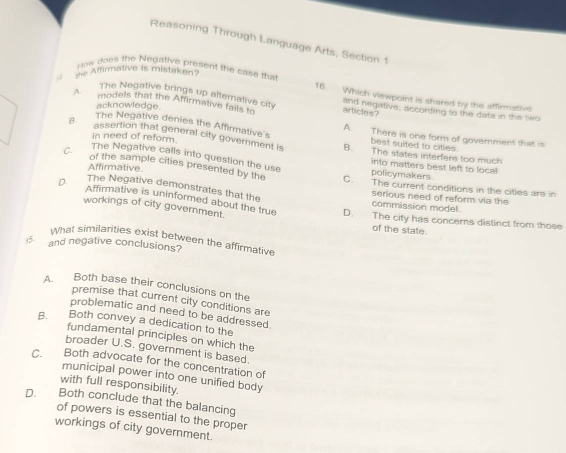 Solved: Reasoning Through Language Arts, Section 1 How does the ...