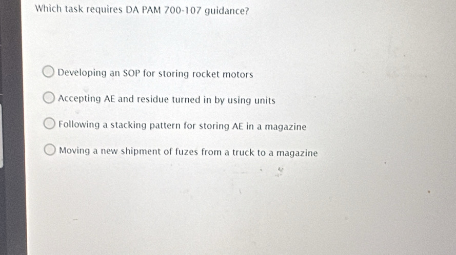 Solved: Which task requires DA PAM 700-107 guidance? Developing an SOP ... Solved: Which task requires DA PAM 700-107 guidance? Developing an SOP ...