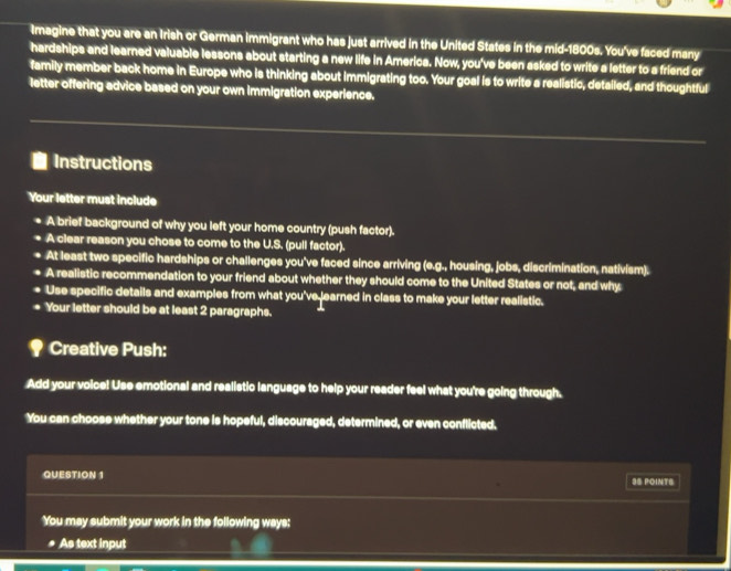 Solved: Imagine that you are an Irish or German immigrant who has just ...