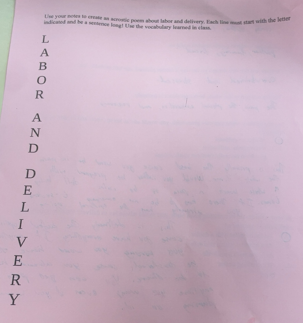 Solved: Use your notes to create an acrostic poem about labor and ...