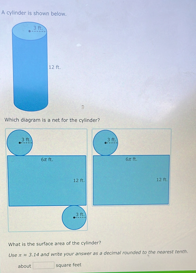 Solved: A cylinder is shown below. Which diagram is a net for the ...